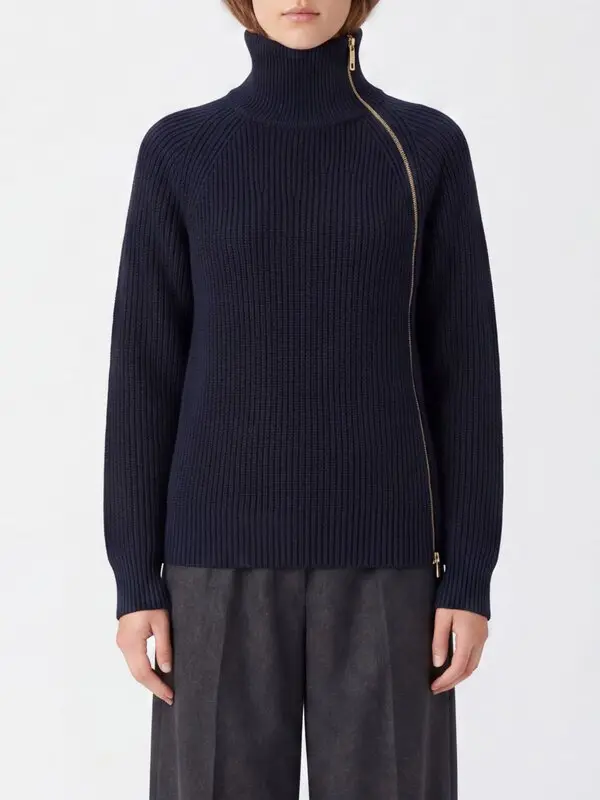 Liu Jo Ribbed Wool Blend Turtleneck Jumper With Off-centre Zip