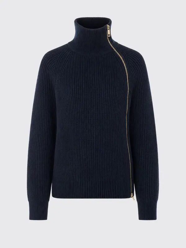 Liu Jo Ribbed Wool Blend Turtleneck Jumper With Off-centre Zip