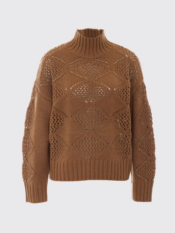 Liu Jo Open-knit Roll Neck Jumper In Wool Blend With Back Logo