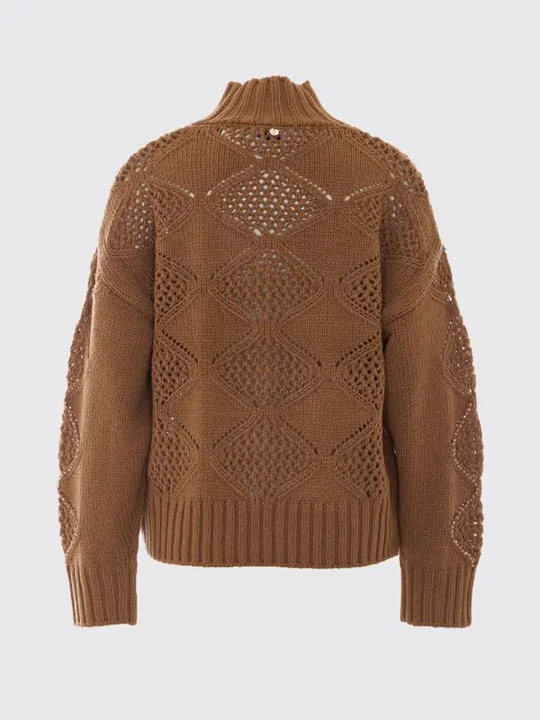 Liu Jo Open-knit Roll Neck Jumper In Wool Blend With Back Logo