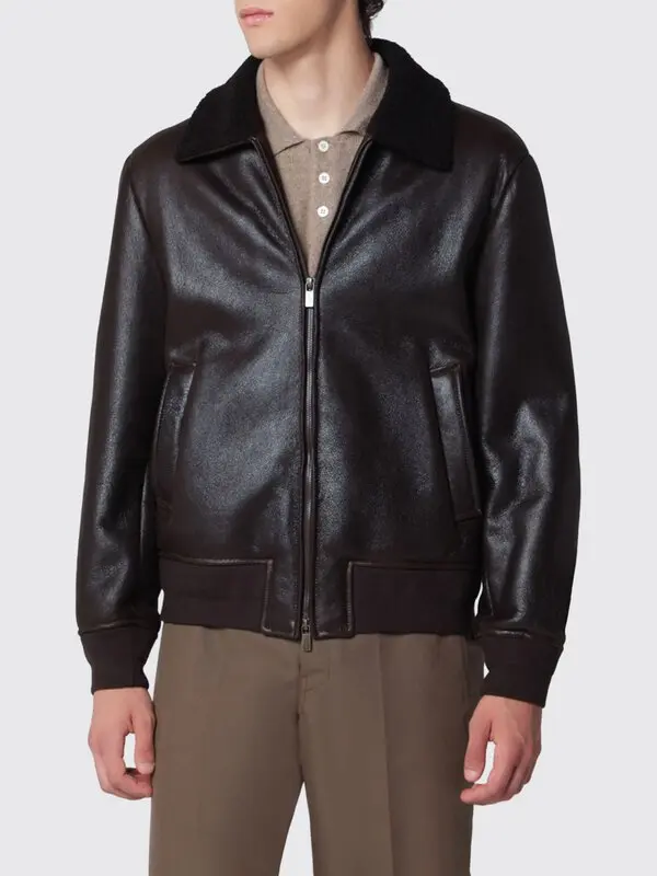 SALVATORE SANTORO Smooth Sheepskin Jacket With Fur Collar