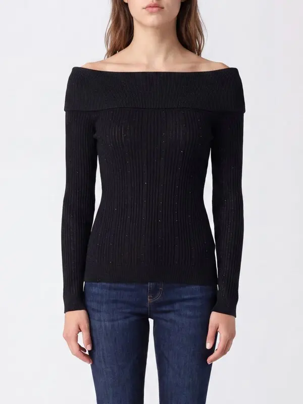 Liu Jo Slim Ribbed Virgin Wool Jumper With Boat Neck