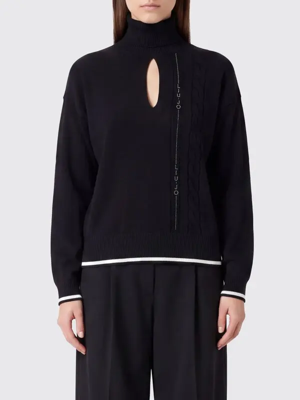 Liu Jo Viscose Cut-out Turtleneck Jumper With Rhinestone Logo