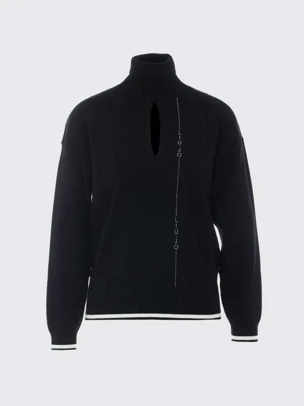 Liu Jo Viscose Cut-out Turtleneck Jumper With Rhinestone Logo