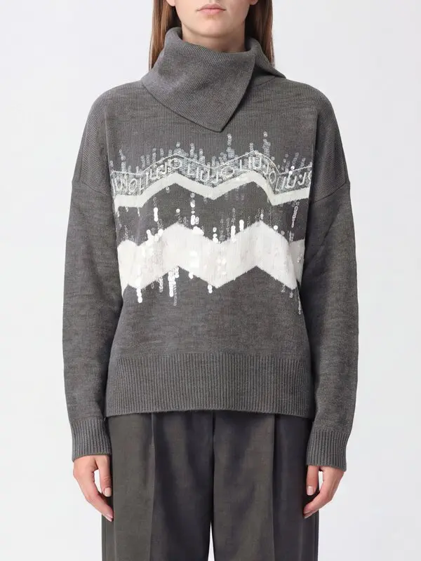 Liu Jo Wool Blend Turtleneck Jumper With Zig-zag Pattern And Sequins