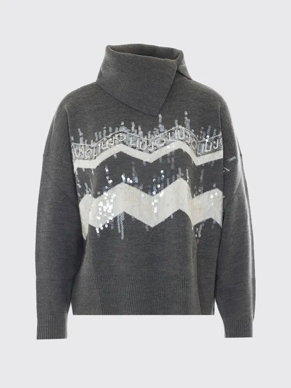 Liu Jo Wool Blend Turtleneck Jumper With Zig-zag Pattern And Sequins