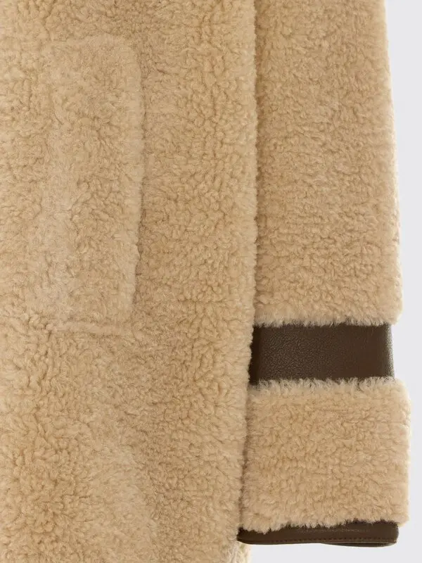 Pinko Oversized Shearling Jacket With Leather Trim