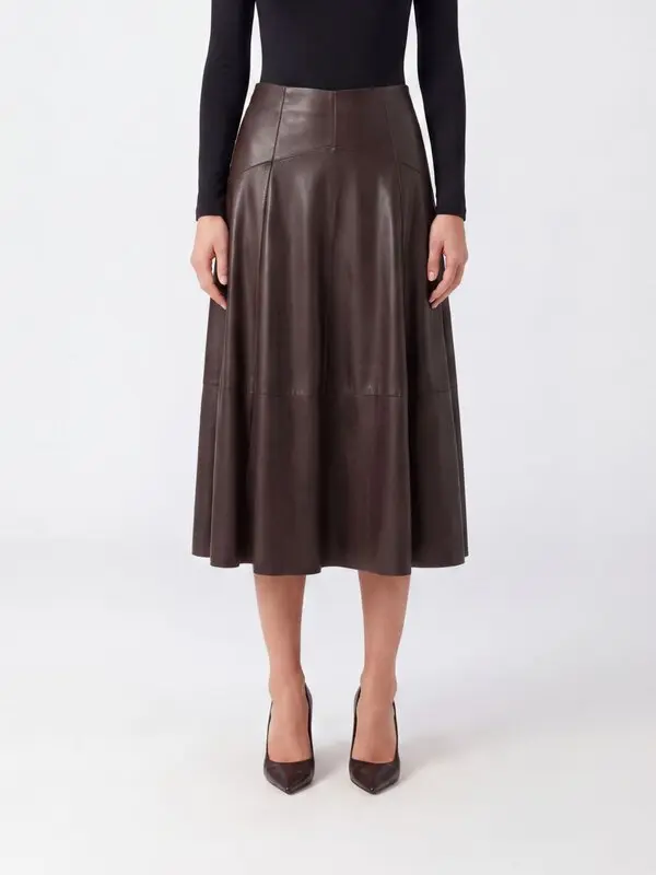 Liu Jo Leather Midi Skirt - Brown