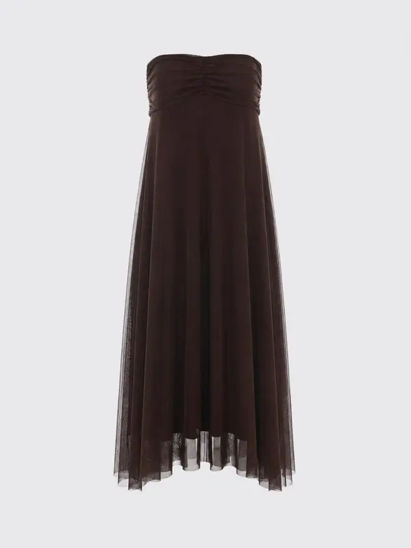 TWINSET Strapless Ruched Tulle Gown - Brown