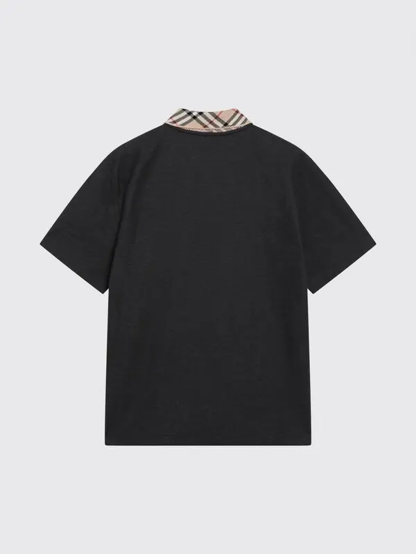 Burberry Cotton Polo Shirt With Check Collar And Ekd Logo Embroidery