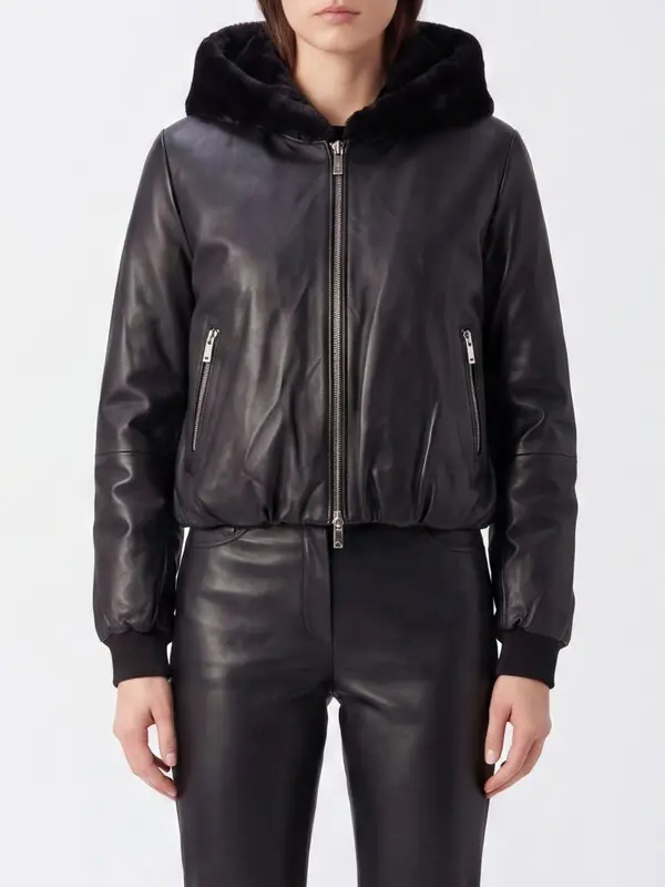 Moose Knuckles Leather Bomber Jacket With Fur-trimmed Hood