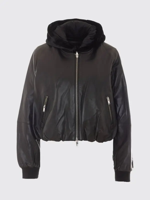 Moose Knuckles Leather Bomber Jacket With Fur-trimmed Hood