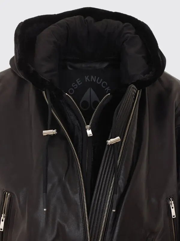 Moose Knuckles Leather Bomber Jacket With Fur-trimmed Hood