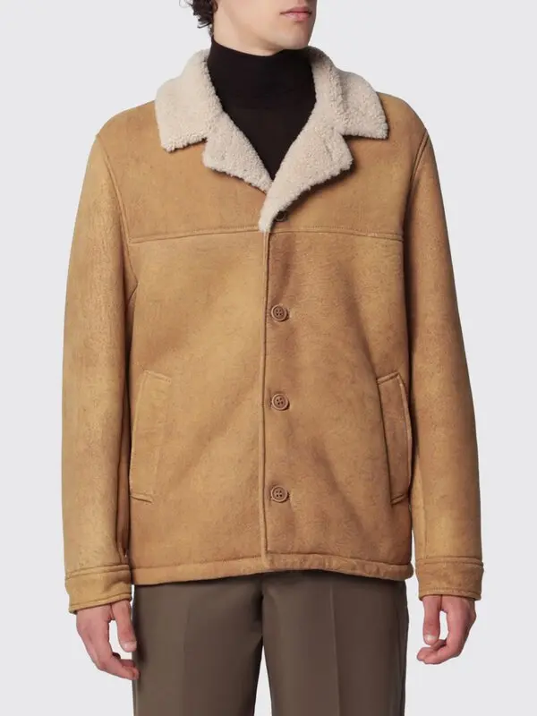 SALVATORE SANTORO Suede Sheepskin Jacket With Fur Collar