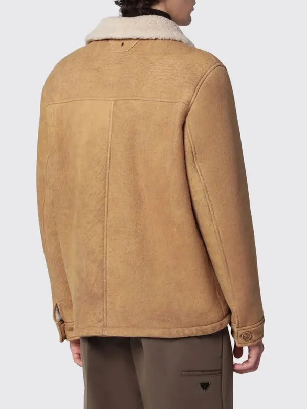 SALVATORE SANTORO Suede Sheepskin Jacket With Fur Collar