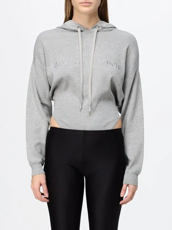 Elisabetta Franchi Embellished Logo Bodysuit - Grey
