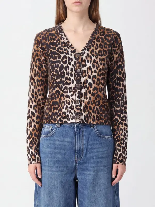GANNI Leopard Print V-neck Cardigan