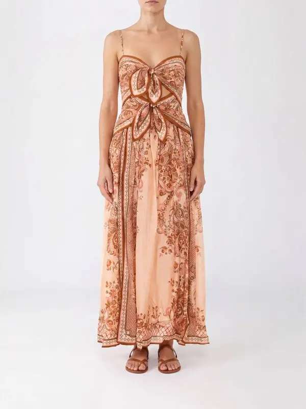 Zimmermann Aster Paisley-print Silk Midi Dress With Sweetheart Neckline - Pink