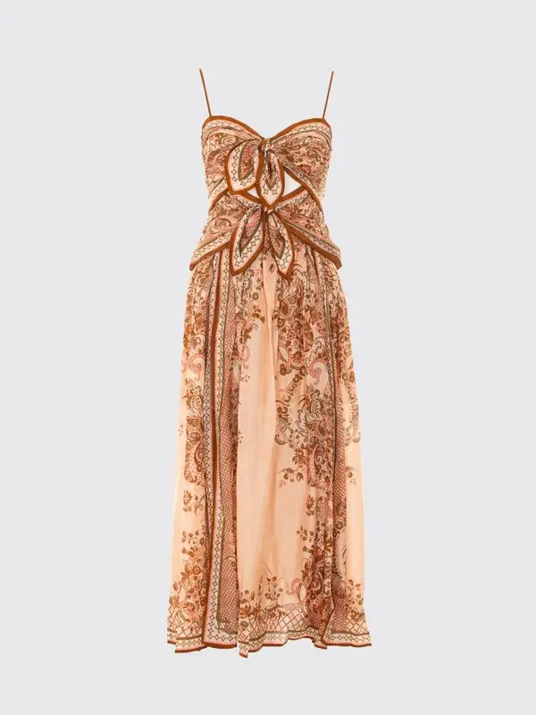 Zimmermann Aster Paisley-print Sweetheart Neckline Silk Midi Dress - Pink