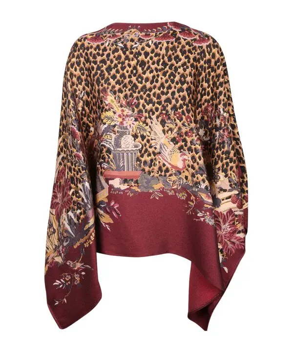 Etro Leopard-print Floral-pattern Poncho - Brown