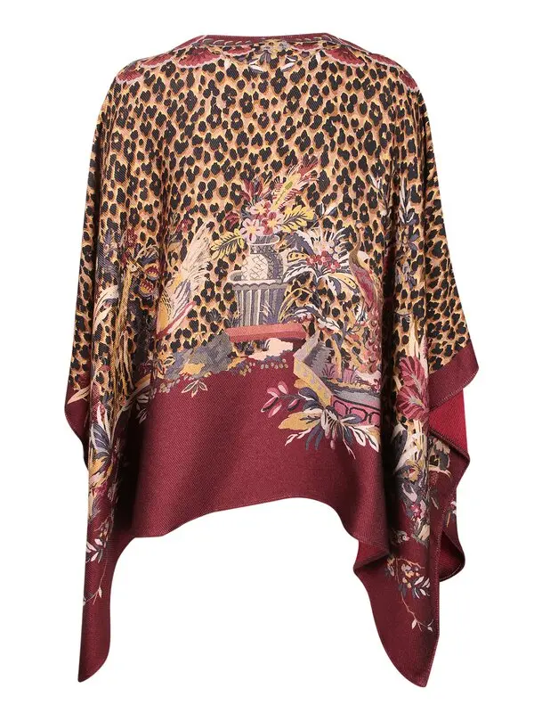 Etro Leopard-print Floral-pattern Poncho - Brown