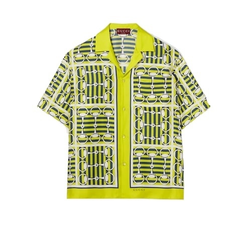 Gucci Printed Silk Twill Bowling Shirt - Yellow