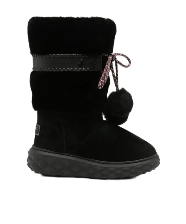 JIMMY CHOO Round Toe Ankle Boots With Pom-pom Detail - Black