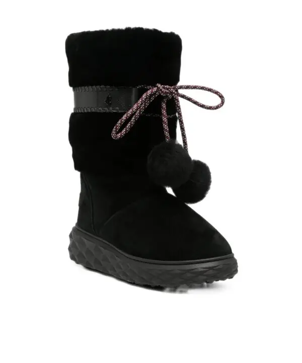 JIMMY CHOO Round Toe Ankle Boots With Pom-pom Detail - Black