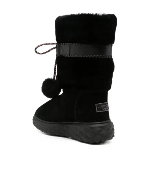 JIMMY CHOO Round Toe Ankle Boots With Pom-pom Detail - Black