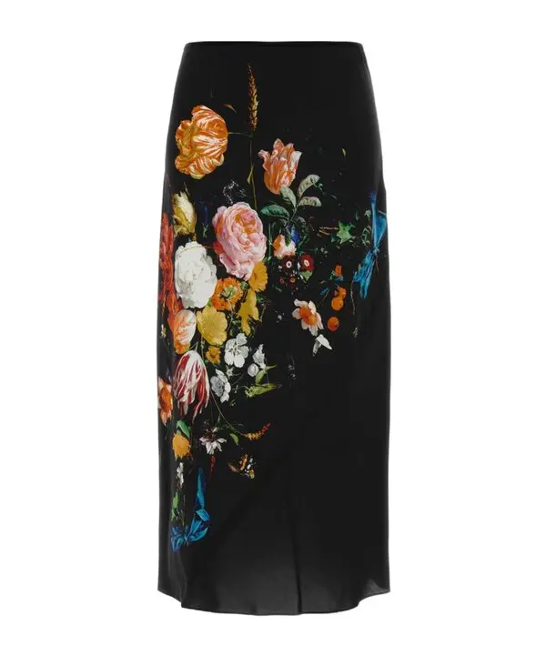 Dries Van Noten Floral Print Satin Midi Skirt