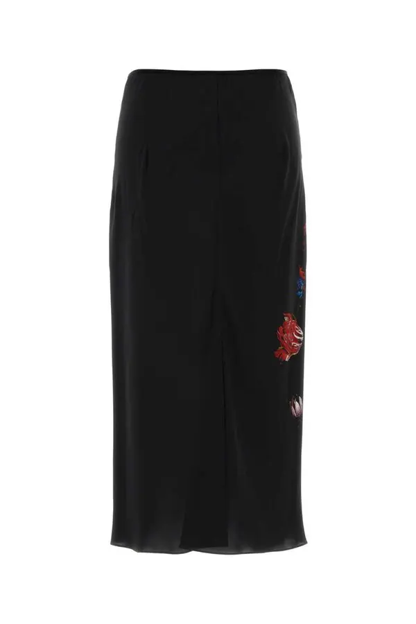 Dries Van Noten Floral Print Satin Midi Skirt