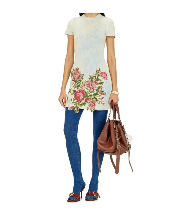 DIESEL® Short Dress In Floral Wool-blend Knit
