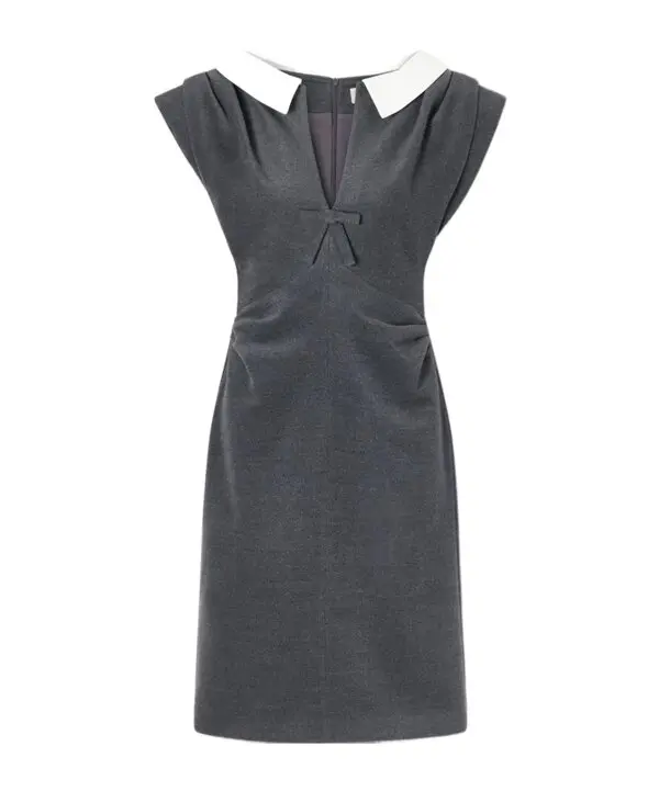 SHUSHU/TONG V-neck Wool-blend Dress With White Collar