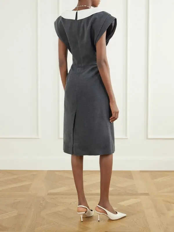 SHUSHU/TONG V-neck Wool-blend Dress With White Collar