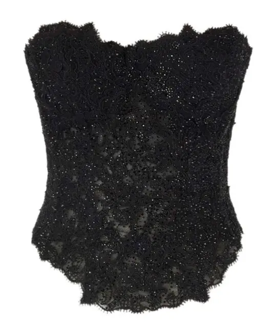 Ermanno Scervino Rebrode Lace Bustier With Tone-on-tone Crystals And V-shaped Hem - Black