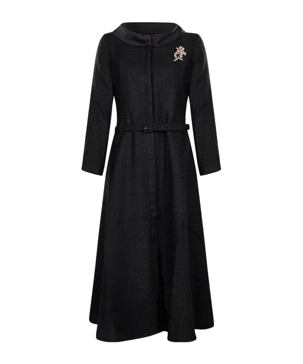 Roland Mouret Boucle Coat With Floral Brooch