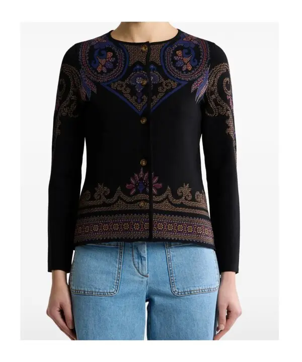 Etro Jacquard Cardigan With Foliage Motif