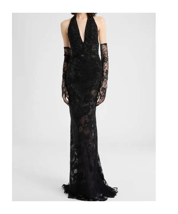 Ermanno Scervino Chantilly Lace Mermaid Gown With Tonal Crystals