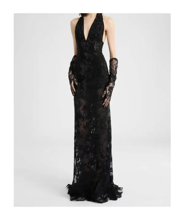 Ermanno Scervino Chantilly Lace Mermaid Gown With Tonal Crystals