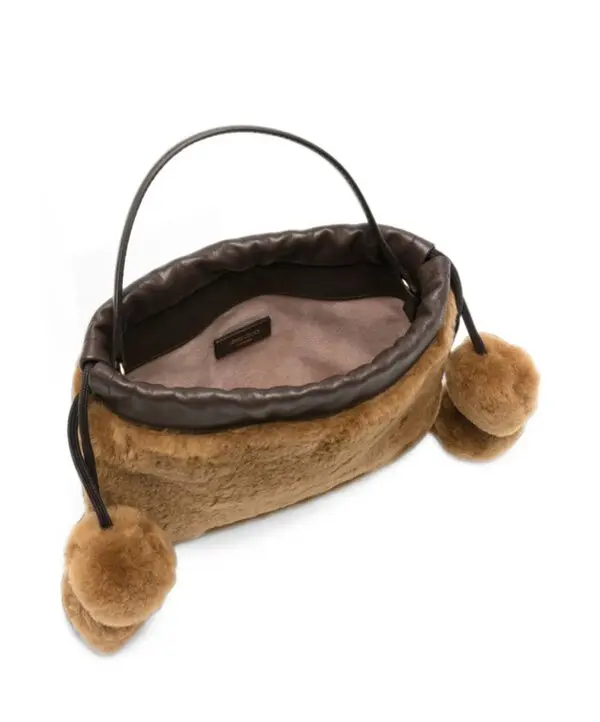 JIMMY CHOO Fur Top Handle Bag With Drawstring Closure