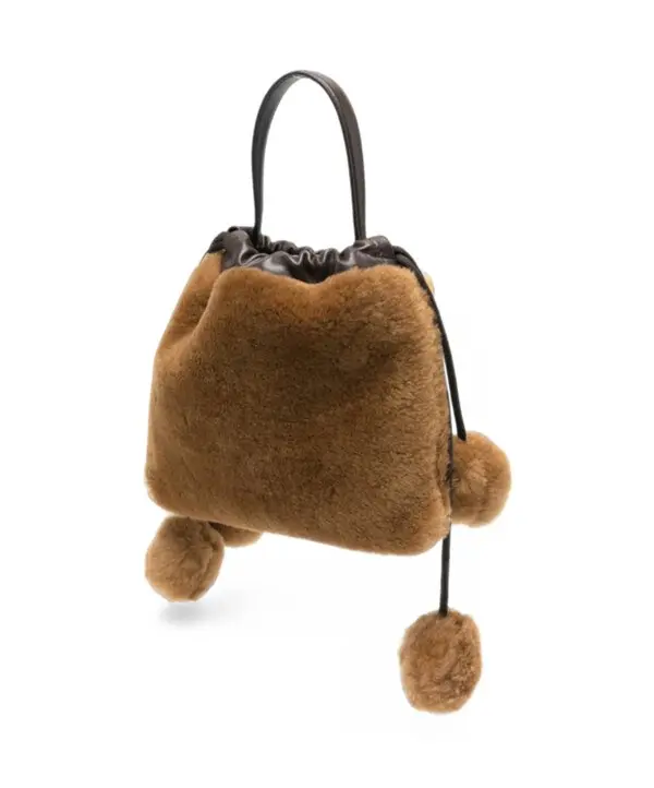 JIMMY CHOO Fur Top Handle Bag With Drawstring Closure