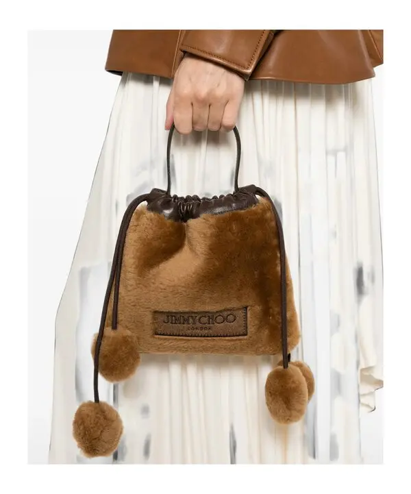 JIMMY CHOO Fur Top Handle Bag With Drawstring Closure