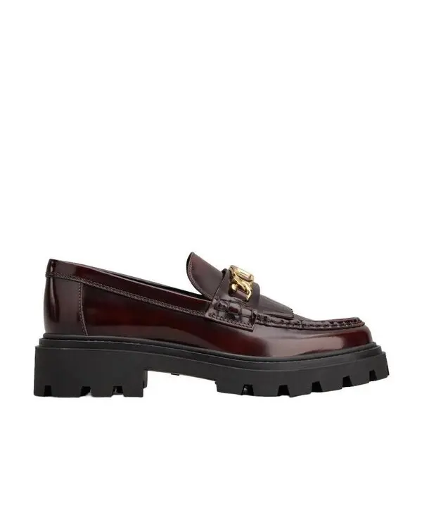 TOD'S Logo Plaque Chunky Loafers - Wine Red