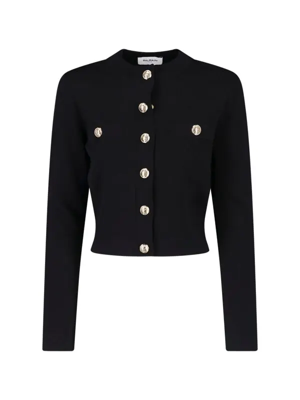 Balmain Cropped Button-front Jacket With Metallic Details - Black