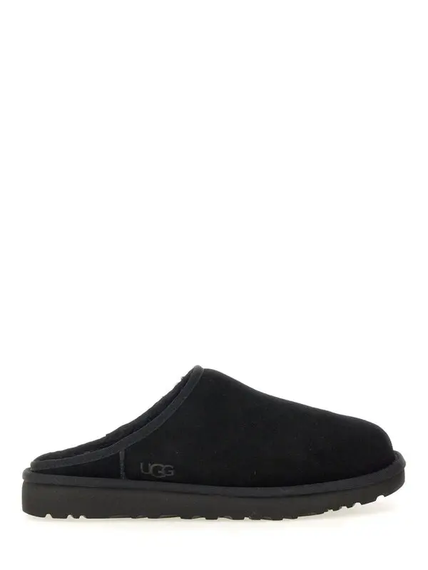 UGG Plush Shearling Lined Suede Slippers - Black