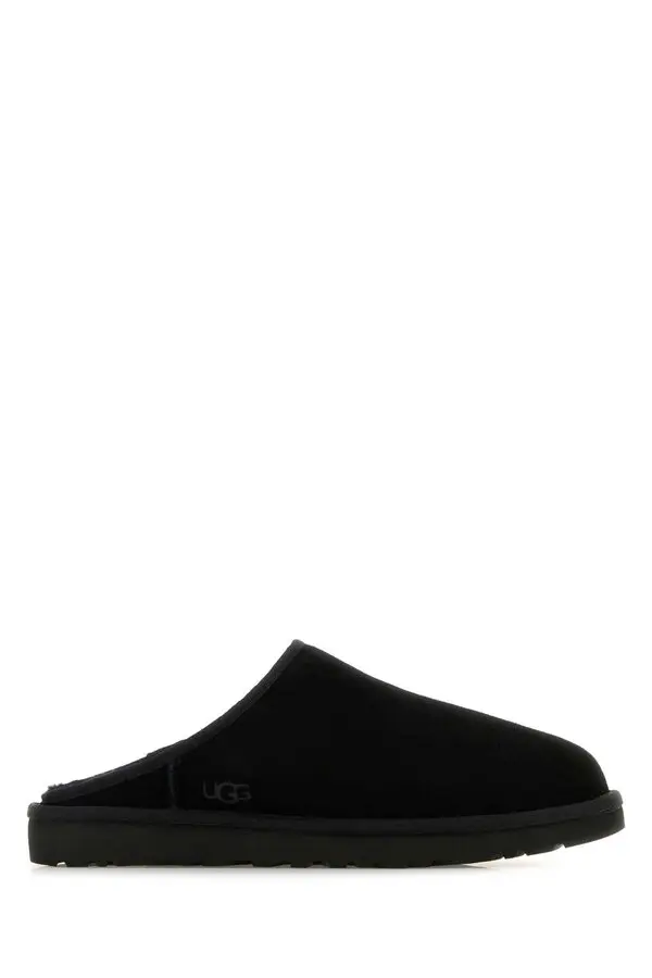 UGG Plush Shearling Lined Suede Slippers - Black