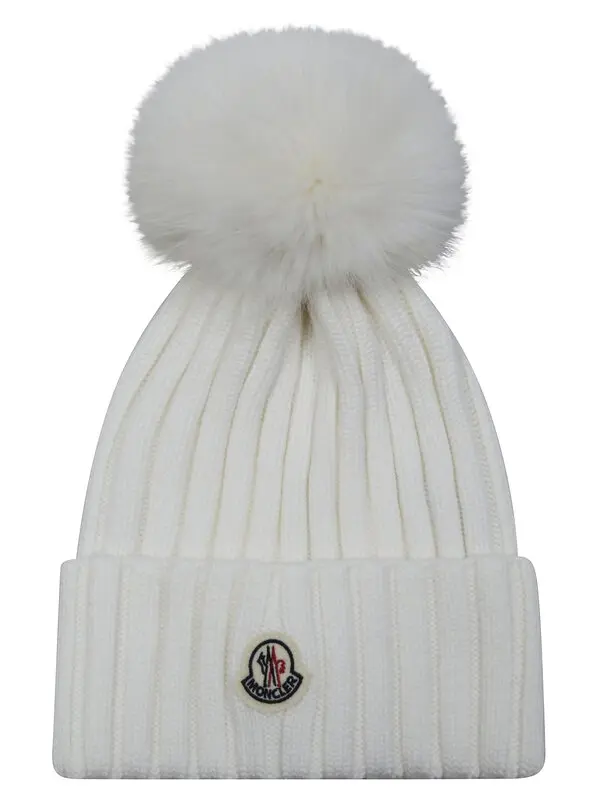 Moncler Ribbed Beanie With Fur Pom-pom