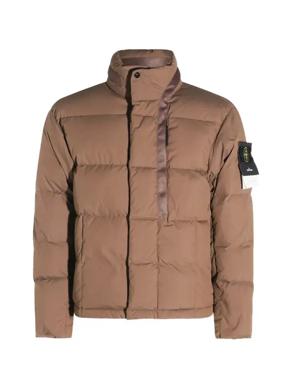Stone Island Zip And Button Front Utility Jacket With Side And Internal Pockets - Marrone