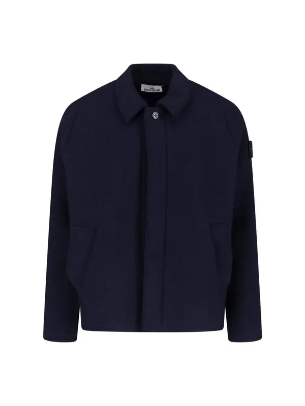 Stone Island Virgin Wool Jacket With Classic Collar And Button Closure