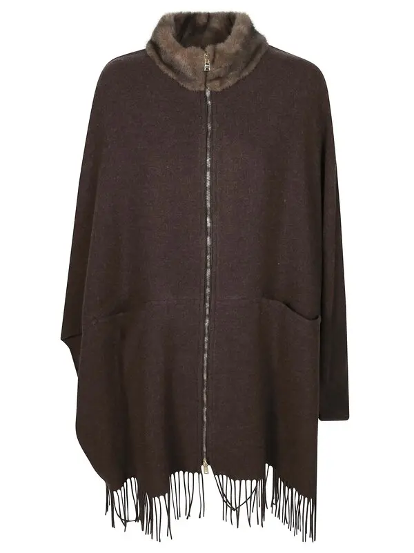 Herno Zip-up Fur-trimmed Cape Coat